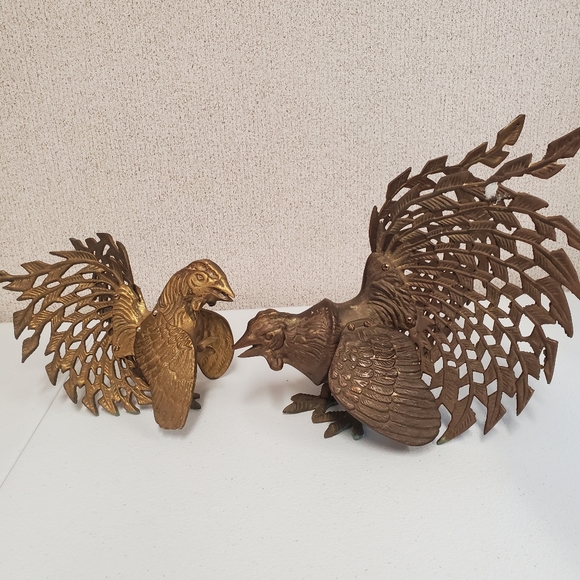 Accents | Vintage Set Of Brass Fighting Roosters | Poshmark